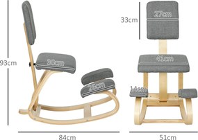 HOMCOM Ergonomická Kolenní Židle s Opěrkou, Houpací Kolenní Sedák, Ergonomická Dřevěná Židle, Ortopedická Kancelářská Židle, Korektor Držení Těla, Úl…