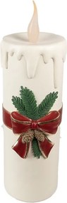 Bílá vánoční svíčka s vínovou mašlí Led Candle - 18*20*56 cm / 3*AA