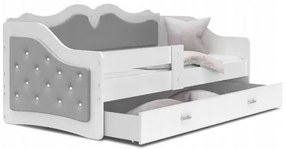Dětská postel LILI 80x160cm s bílou konstrukcí a s šedým čalouněním