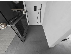 Mexen Kioto+ L, sprchová zástěna Walk-In s poličkou a věšákem 110 x 200 cm, 8mm čiré sklo černý vzor, ​​grafitový profil, 800-110-123-95-78