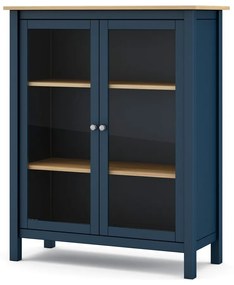 Tmavě modrá/přírodní vitrína z borovicového dřeva 90x110 cm Misti – Marckeric