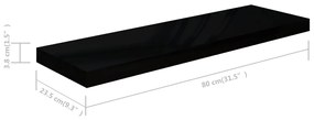 vidaXL Plovoucí nástěnné police 4 ks lesklé černé 80x23,5x3,8 cm MDF