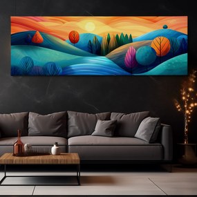 Obraz na plátně - Malé lesíky se západem slunce FeelHappy.cz Velikost obrazu: 90 x 30 cm