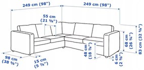 IKEA VIMLE Rohová sedací souprava pro 4 osoby, Gunnared středně šedá
