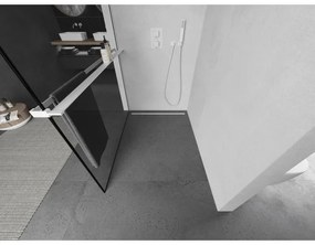 Mexen Kioto+ L, sprchová zástěna Walk-In s poličkou a věšákem 120 x 200 cm, 8mm čiré sklo černý vzor, ​​bílý profil, 800-120-123-20-70