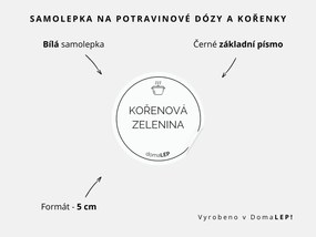 KOŘENOVÁ ZELENINA - omyvatelná samolepka na kořenky, výběr rozměrů Ø 5 cm / 5 x 5 cm / 6 x 8 cm | DomaLEP tvar: KOLEČKO, barva: BÍLÁ - ČERNÉ písmo, velikost: Ø 5 cm - základní písmo