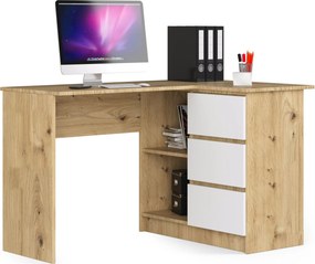Rohový počítačový stůl B16 pravá - dub artisan/bílá