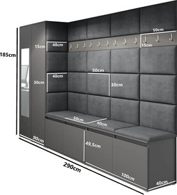 Eka Předsíňová stěna s čalouněnými panely Trinity 9 - Bílá / Krémová bílá 2301