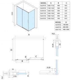Polysan ALTIS LINE obdélníkový sprchový kout 1300x1000 mm, L/P varianta AL4015CAL6115C