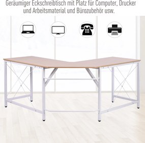 HOMCOM Psací stůl do tvaru písmene L Rohový psací stůl 150x150x76cm Rohový psací stůl z MDF v přírodní barvě pro domácí kancelář a pracovnu | Aosom.de