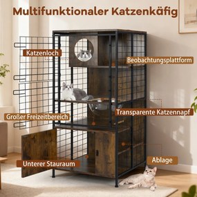 Costway Moderní klec pro kočky Vícepatrový kotec pro kočky s kovovým rámem