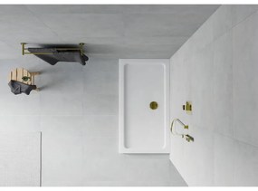 Mexen SLIM - Obdélníková sprchová vanička 120x70x5cm + zlatý sifon, bílá, 40107012G