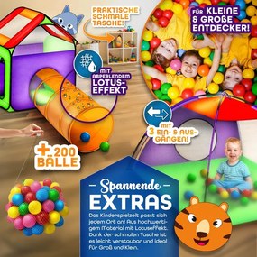 KIDUKU® hrací stan + 200 míčků + tunel + taška dětský stan ball pit dětský stan
