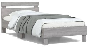 vidaXL Rám postele s čelem a LED osvětlením šedý sonoma 100 x 200 cm
