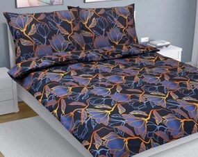 Bellatex Povlečení bavlna na dvoudeku Květ tm.modrá, zlatá rozměr 1ks 200x200, 2ks 70x90 cm