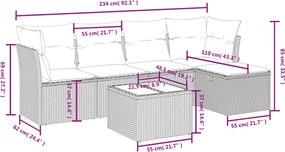 6dílná zahradní sedací souprava s poduškami šedá polyratan 3263146