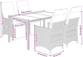 5dílný zahradní bistro set s poduškami hnědý polyratan 3276917