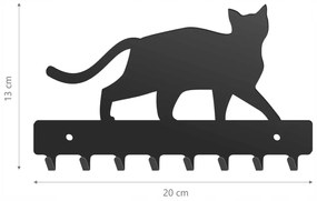RMP Nástěnný kovový věšák na klíče kočka 20x13x3cm černý