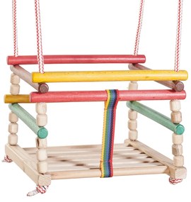 Dřevěná dětská houpačka s opěradlem - barevná