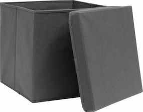 Úložné boxy s víky 4 ks šedé 32 x 32 x 32 cm textil 288335
