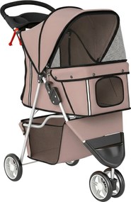 PawHut skládací kočárek pro malé psy s úložným košíkem, síťovinovými okny a držákem na nápoj — nosnost 10 kg, 77 x 44 x 102 cm, hnědý
