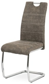 Jídelní židle, potah hnědá látka COWBOY v dekoru vintage kůže, kovová chromovaná - HC-483 BR3