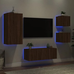 5dílná obývací stěna s LED hnědý dub kompozitní dřevo - Default Title