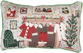 Vánoční dekorační polštář s motivem krbu a stromečku - 50*30*4 cm