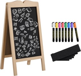 Vinsetto Bílá tabule na stojanu se dřevěným rámem, oboustranná magnetická skládací tabule s 8 tekutými křídami a 6 oboustrannými tabulemi 51x42x101 cm