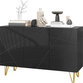 HOMCOM Kancelářský stolek do obývacího pokoje, záznamový stolek s 3 dveřmi a nastavitelnými policemi pro kuchyň 120x40x75 cm černý lesklý | Aosom