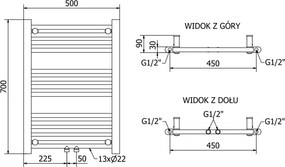 Mexen Mars, topné těleso 700x500 mm, 224 W, chromová, W110-0700-500-00-01