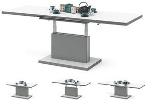 Mazzoni ASTON bílý+šedý, rozkládací, zvedací konferenční stůl, stolek