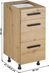 Spodní skříňka, dub artisan, s úchytkami, LANGEN D40S3 U