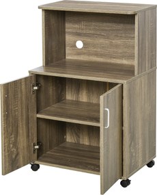 HOMCOM Víceúčelový Kuchyňský Vozík s 4 Kolíky, Skříňka se Policí pro Mikrovlnku z Dřevotřísky, 60,4x40,3x97cm, Šedá