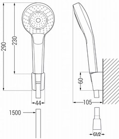 Mexen Sabre R05 vanová baterie se sprchovým setem, černá - 7213R05-70