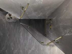 Mexen Lunar, výklopný pětiúhelníkový sprchový kout pravý 90 x 90 cm, 8mm čiré sklo, zlatý profil, 831-090P-090L-50-00-P