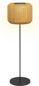 Ratanové venkovní světlo, solární zahradní lampa, automatické zapínání, LED, odolné proti povětrnostním vlivům, kovový rám, Ø34 x 130 cm, černá/žlutá