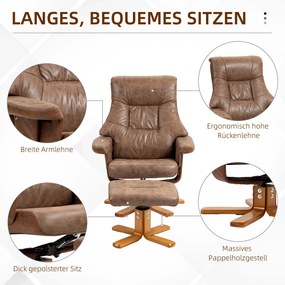 HOMCOM Relaxační Křeslo s Ottomans, Otočné Křeslo k Televizi s Funkcí Polohování, Potahované Křeslo do Obývacího Pokoje, Ložnice, Hnědá Microfiber, 7…