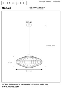 Lucide 03435/56/30 závěsné svítidlo Magali, černé, E27, ø56cm