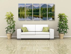 5-dílný obraz nádherné panorama hor u jezera - 200x100 cm