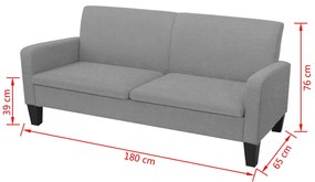 vidaXL Marketos 3místná pohovka 180 x 65 x 76 cm světle šedá