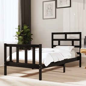Rám postele černý masivní borovice 90 x 190 cm jednolůžko,  3101317