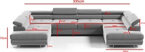 Eka Rohová sedačka LEONARDO do U, 335 cm Barva látky: Černá (Kronos 07)