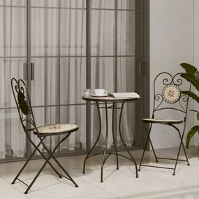 Mozaikový bistro set terakotový a bílý železo a keramika 3216356