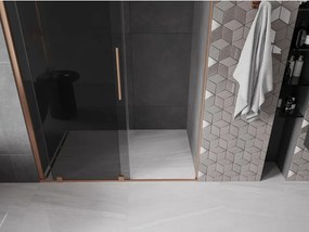 Mexen Velar, posuvné sprchové dveře do otvoru 150 cm, 8mm šedé sklo, měděná matná, 871-150-000-41-65
