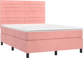 Box spring postel s matrací a LED růžová 140x190 cm samet 3136184