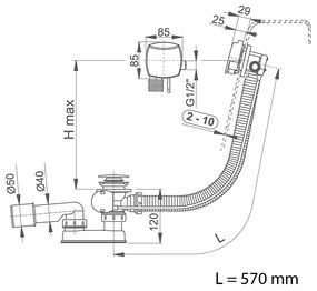 Sifon vanový - s napouštěním PŘEPADEM S 570 mm 8100022