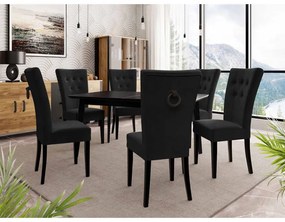 Rozkládací stůl 140x80 se 6 židlemi ST67, barva: černá, Klepadlo: černé, Potah: Magic Velvet 2219