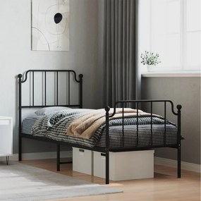 vidaXL Kovový rám postele s hlavovým a nožním čelem 75 x 190 cm [373944] Barva: Černá