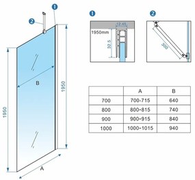 BPS-koupelny Sprchová zástěna Walk-in HYD-WI24 80 chrom - bez vaničky